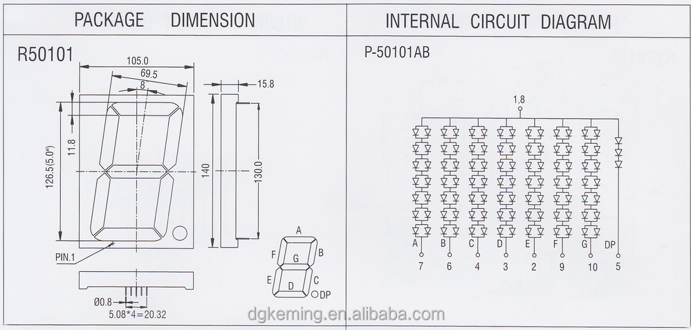 kem-50011-bsr super red large 5" seven segment led display 5 inch 7 ...
