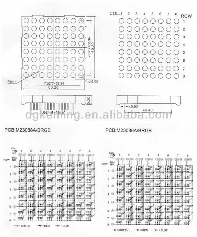 good quality 2088rgb 5mm RGB matrix 8x8 led rgb 8x8