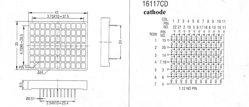 blue 11x7 square dot matrix 7x11 led array matrix